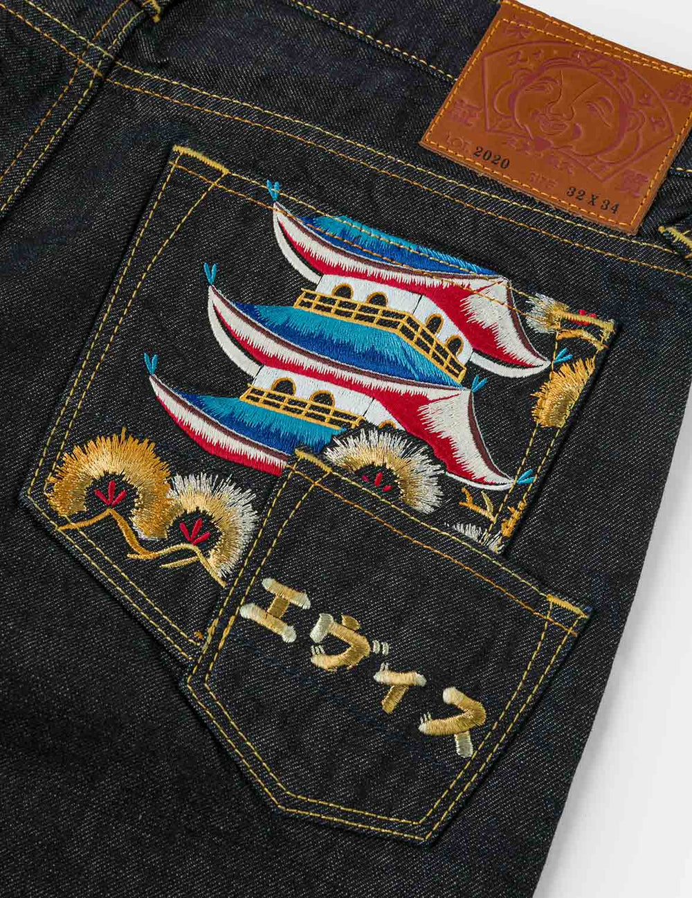 Seagull and Japanese Temple Embroidery Regular Fit Jeans #2020 – EVISU