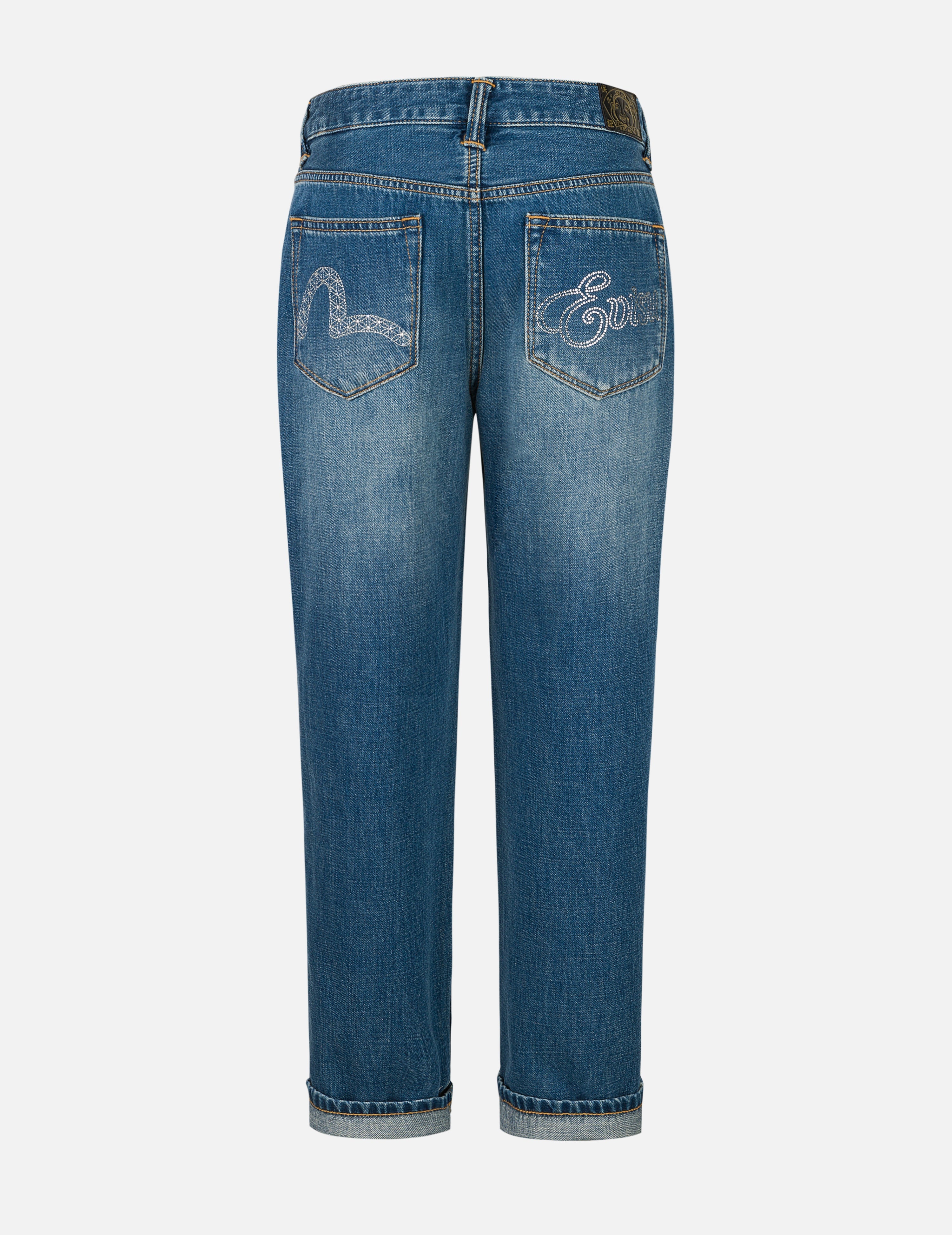 Rhinestone Logo and Seagull Print Boyfriend Jeans – EVISU